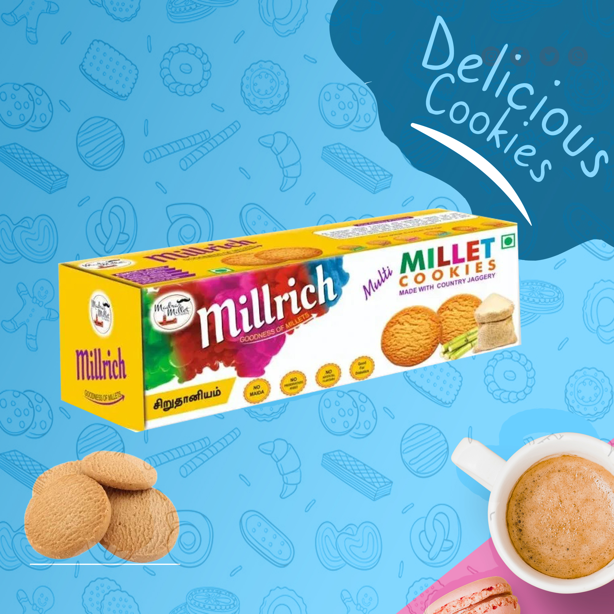 Multi-Millet Cookies 100G (Pack Of 2) - Uzhavu Organic
